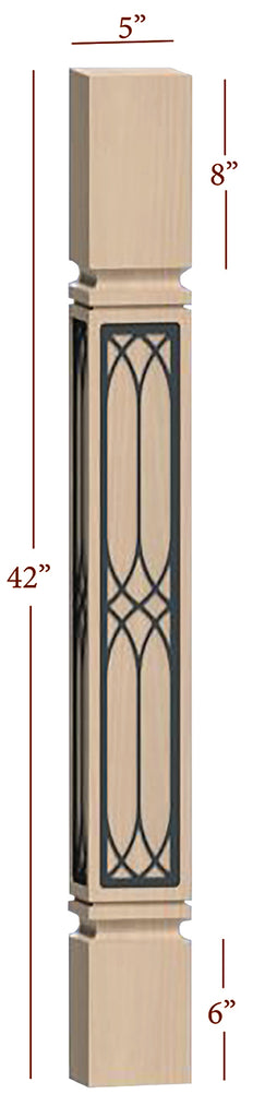 Fast-Snap Mission Bar Post with Cathedral Metal Inlay - 42" x 5" x 5 ...