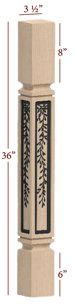 Fast-Snap Mission Island Post with Laurel Metal Inlay - 36" x 3-1/2" x ...