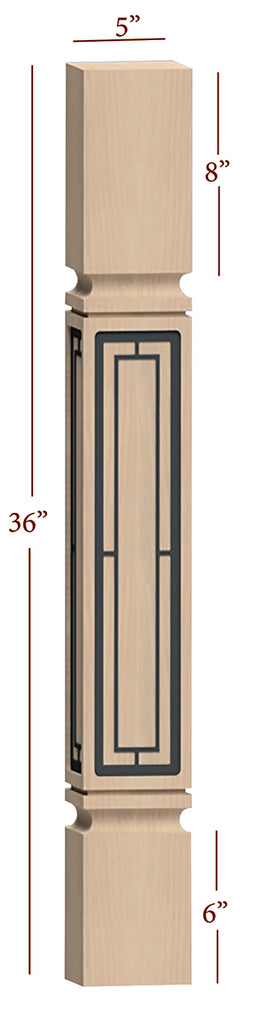 Fast-Snap Mission Island Post with Aztec Metal Inlay - 36" x 5" x 5 ...