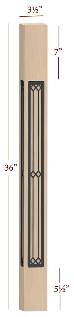 Skyline Island Post with Windsor Metal Inlay - 36" x 3-1/2" x 3-1/2 ...