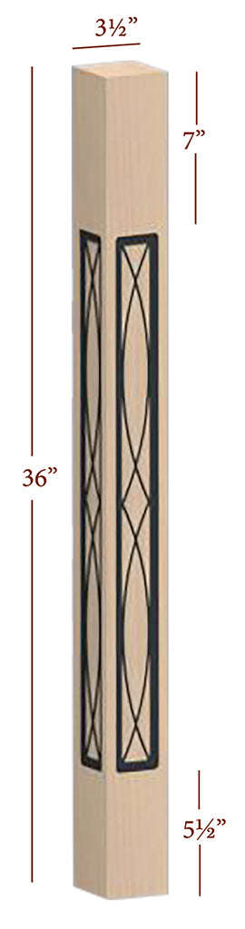 Fast-Snap Skyline Island Post with Vesica Metal Inlay - 36" x 3-1/2" x ...