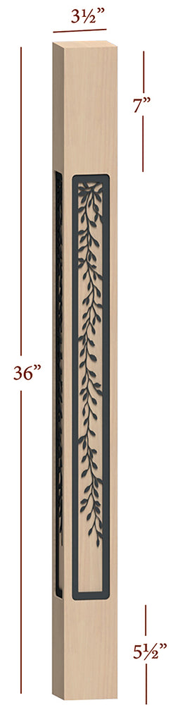 Fast-Snap Skyline Island Post with Laurel Metal Inlay - 36" x 3-1/2" x ...